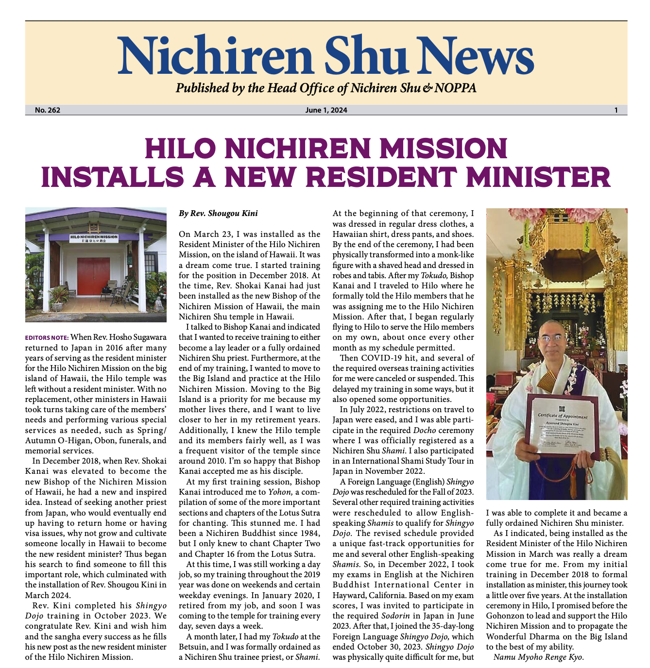 Nichiren Shu News 262 | Nichiren Shu Portal